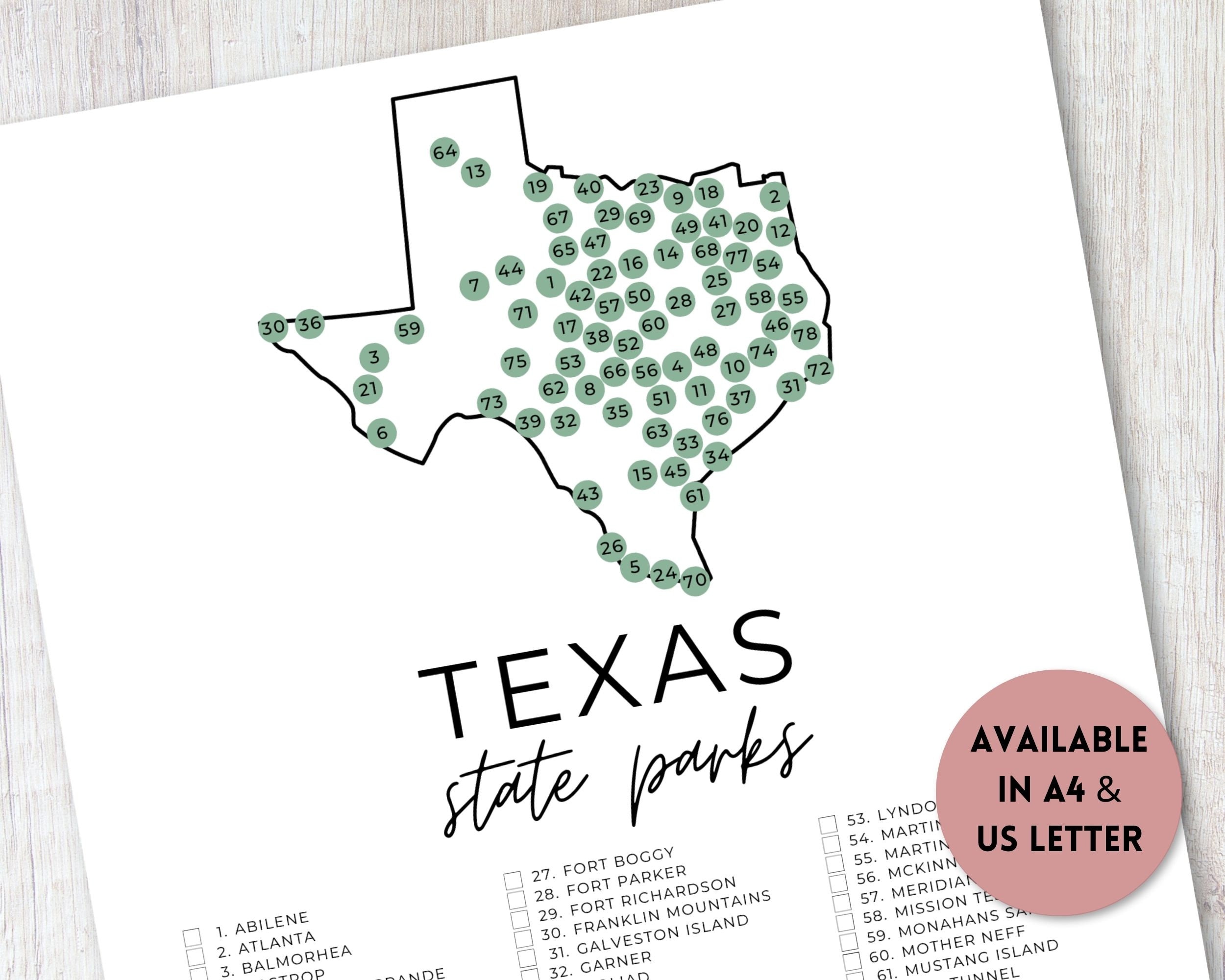 Texas State Park Map Printable | State Park Checklist | State Parks ...