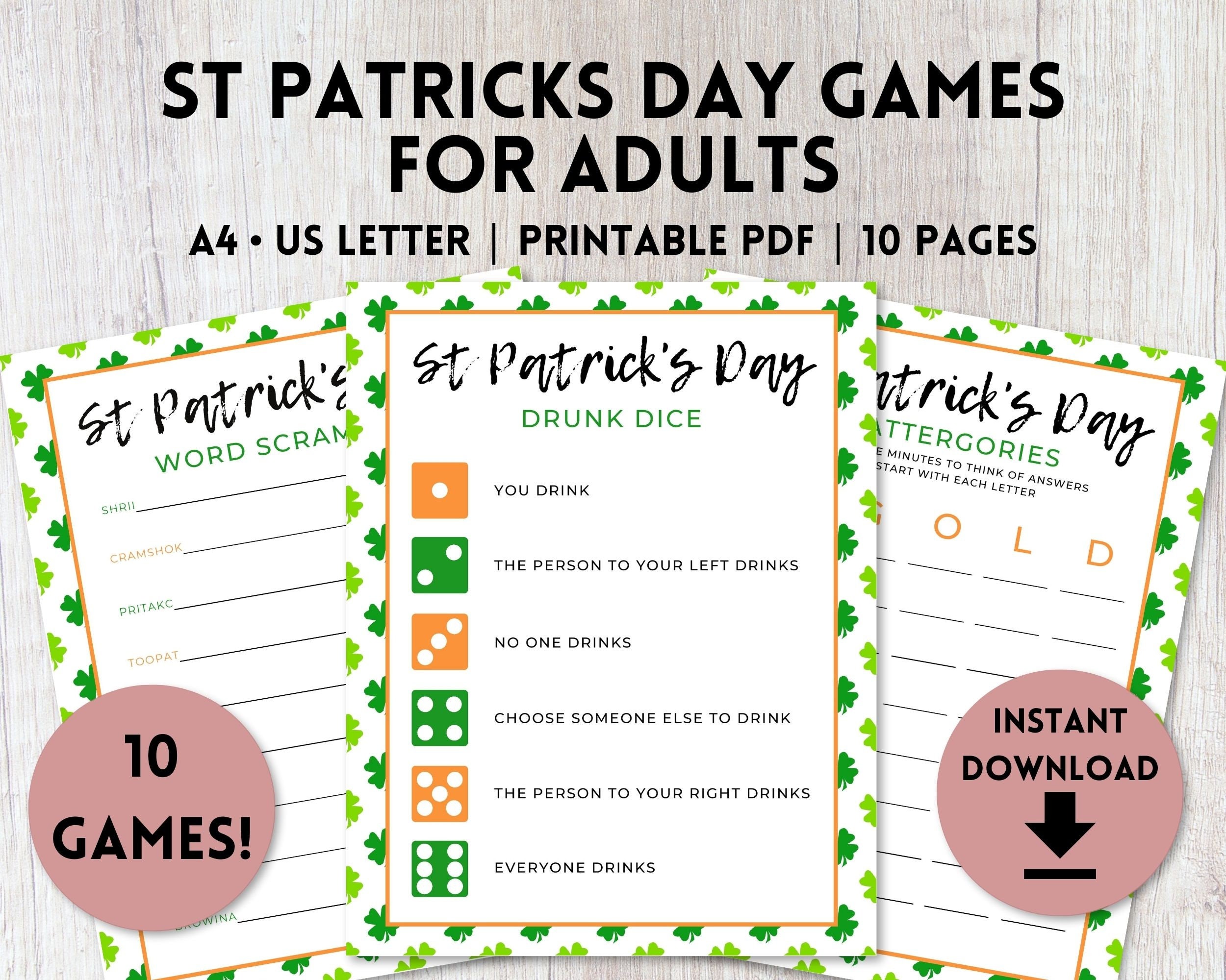 10 St Patricks Day Games for Adults Printable Holiday | Etsy