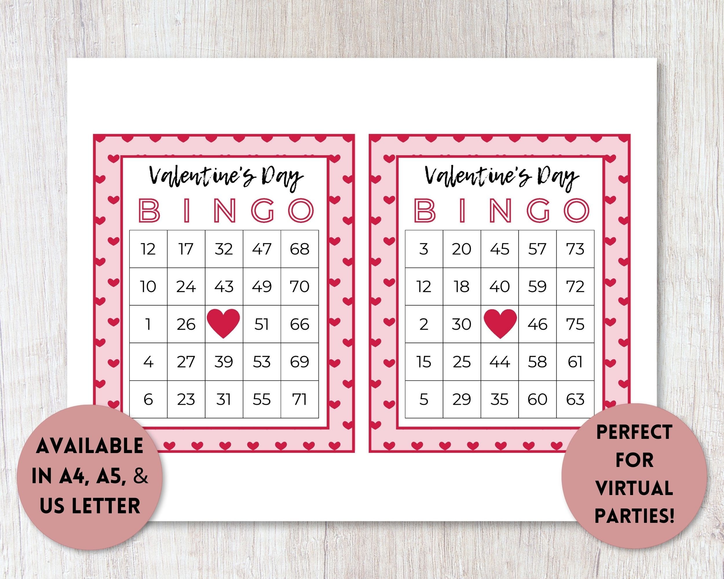 30 Valentines Day Bingo Cards Printable PDF Pink Red | Etsy