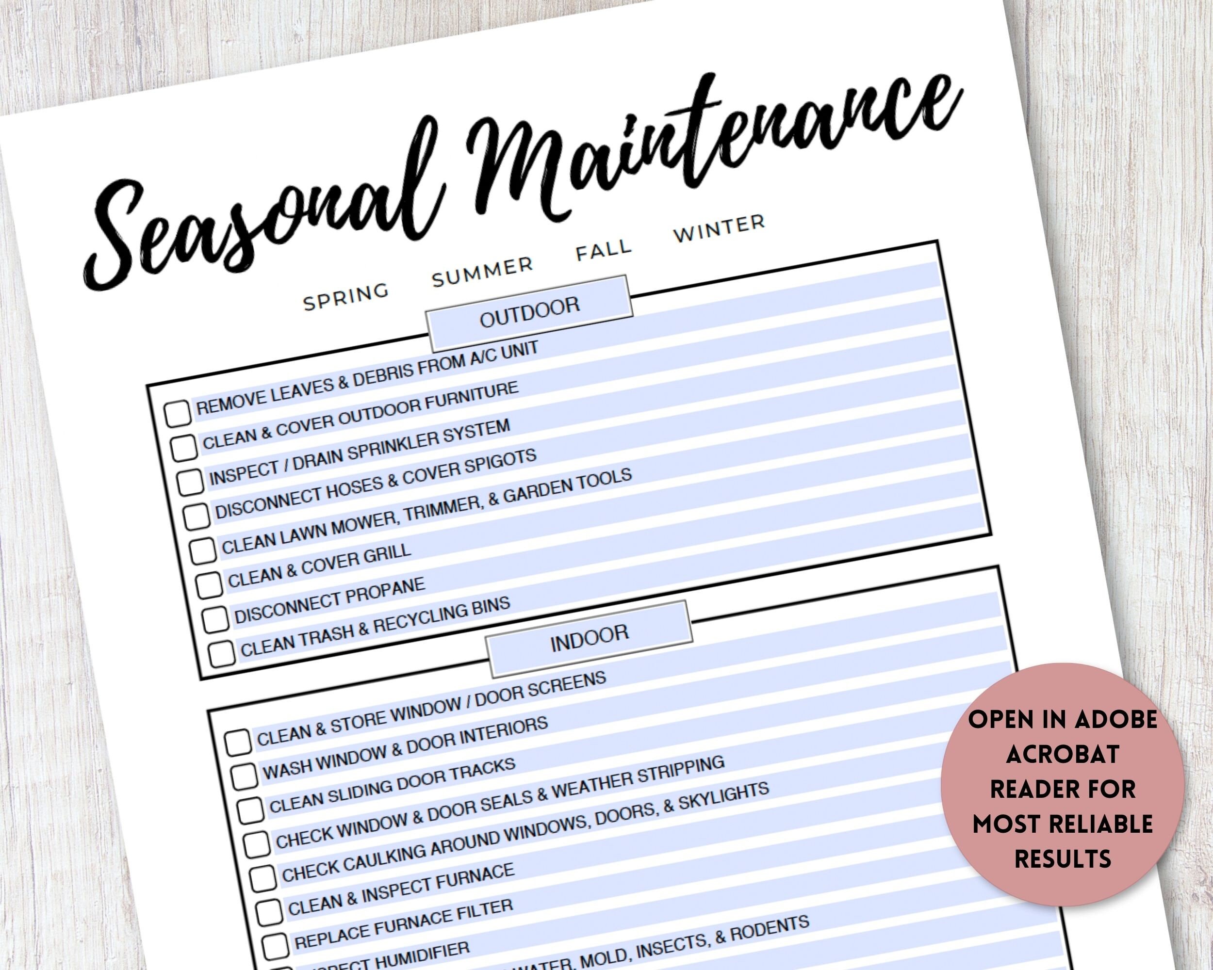 Editable Seasonal Home Maintenance Printable | Maintenance Checklist ...