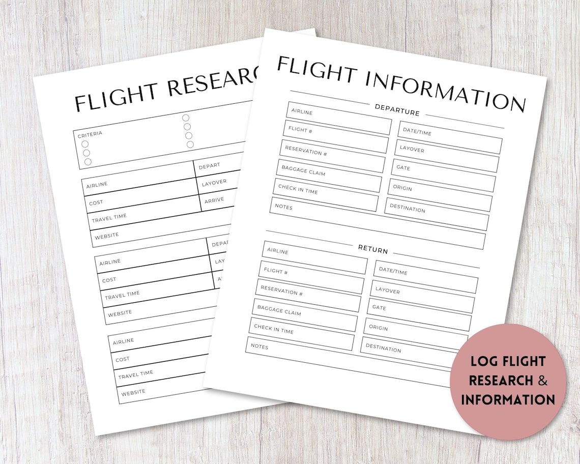 Editable Flight Planner Printable Flight Information Sheet - Etsy