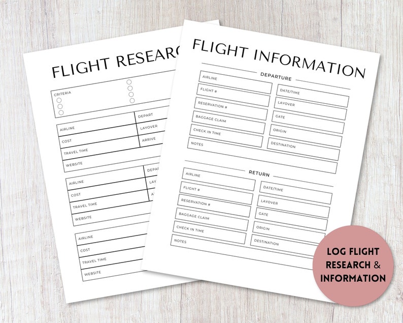 Editable Flight Planner Printable | Flight Information Sheet | Travel ...