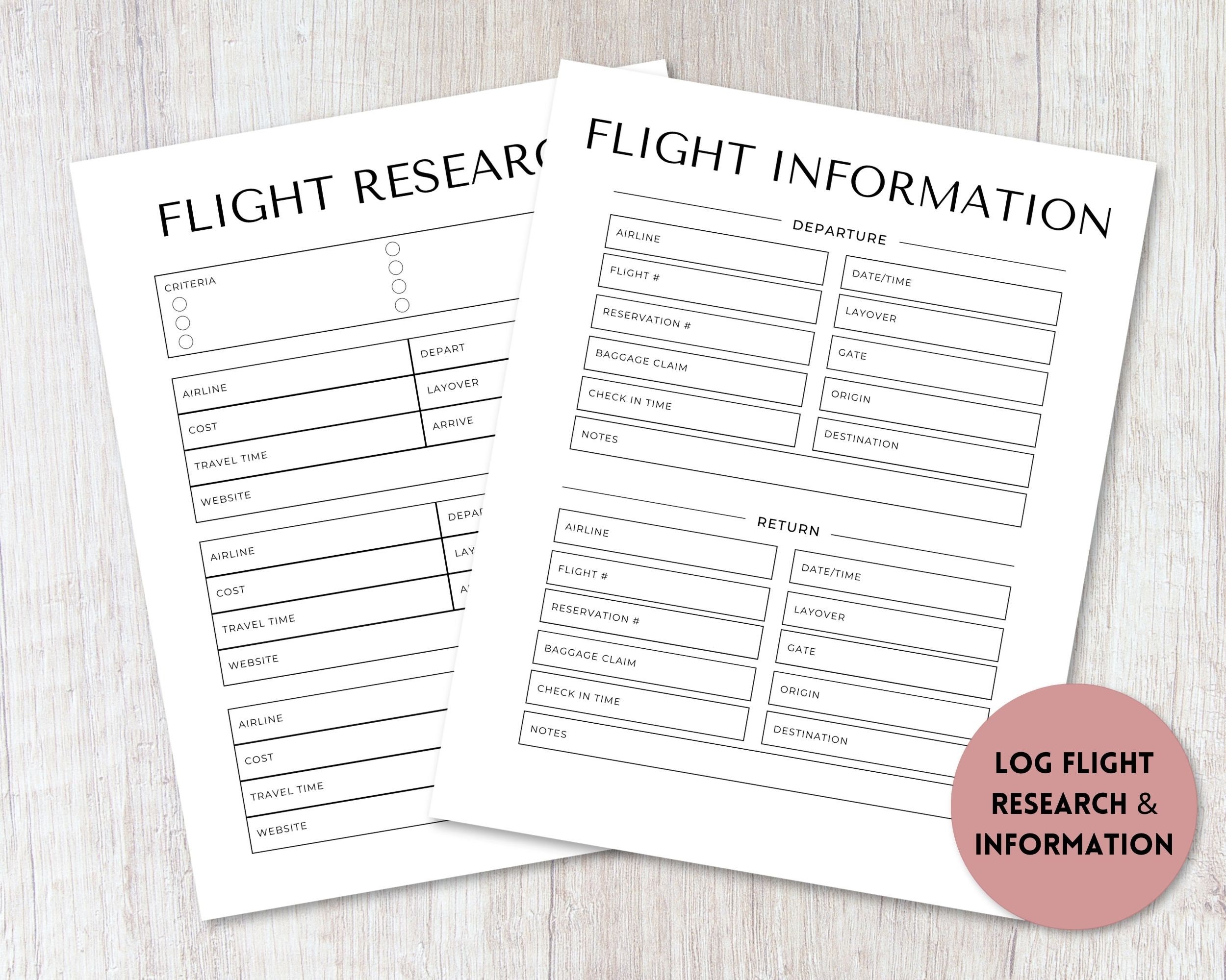Editable Flight Planner Printable | Flight Information Sheet | Travel ...