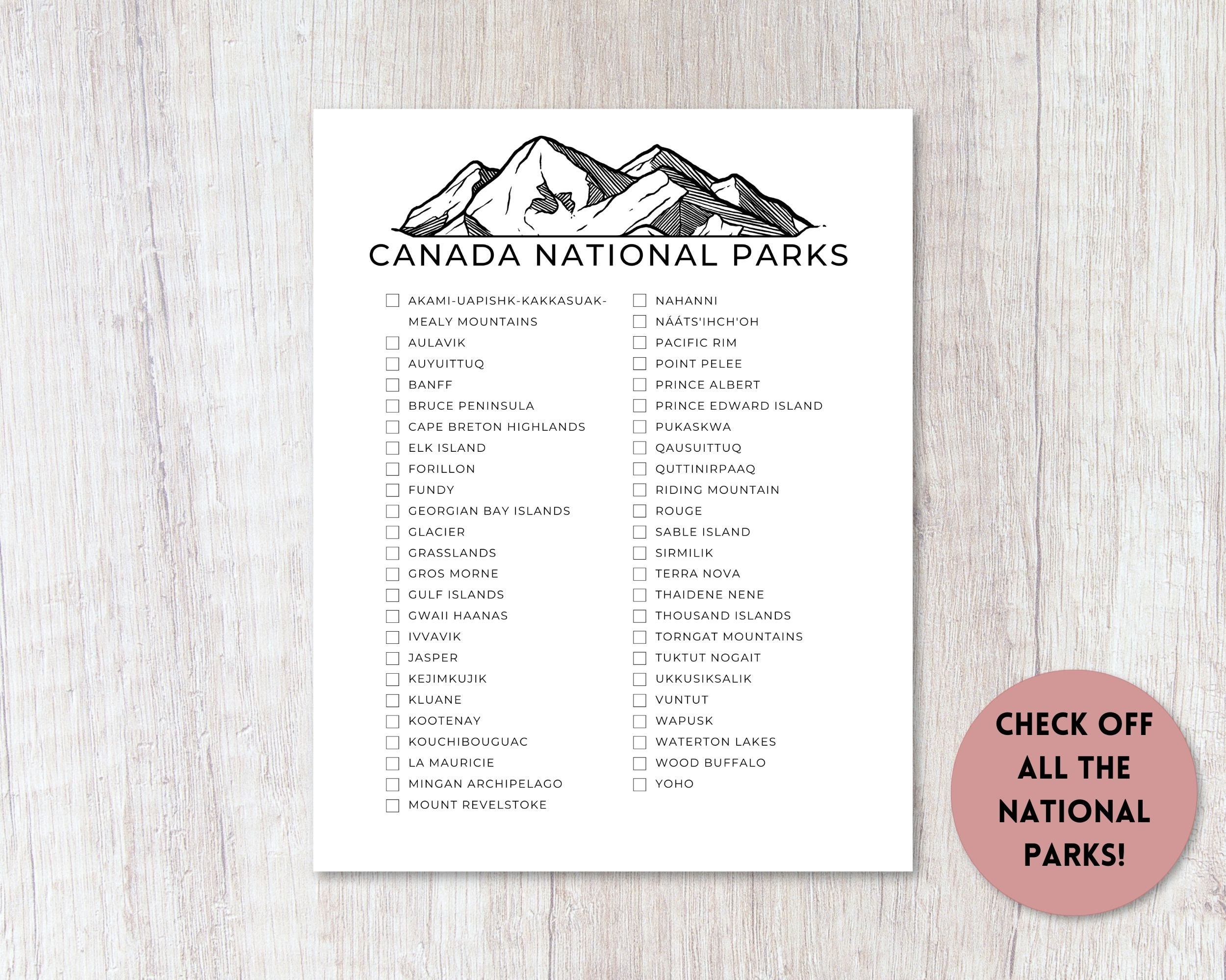 Canada National Park Checklist Printable Canada National - Etsy