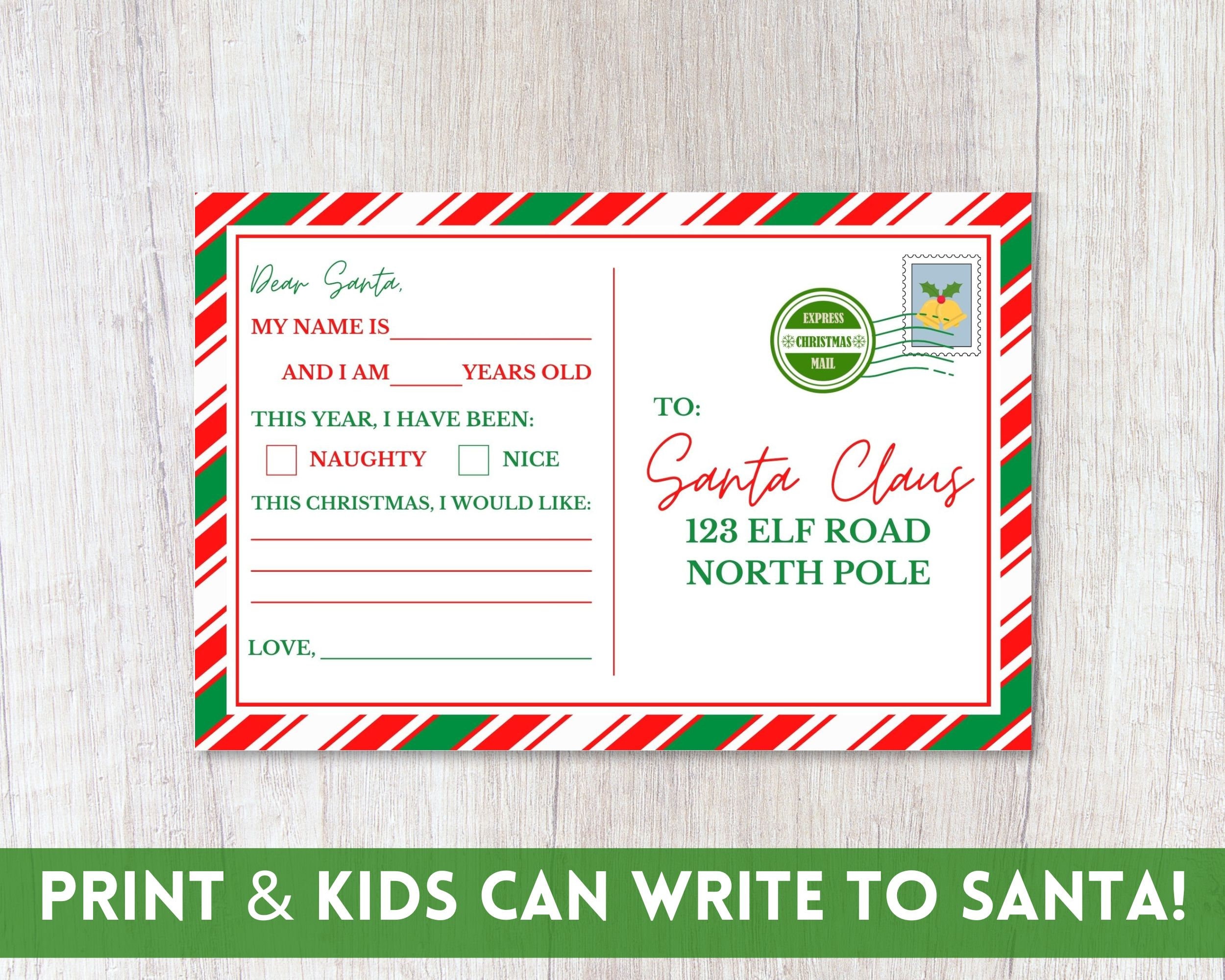 Santa Postcard Printable Letter to Santa Claus Dear Santa Letter Sleigh ...