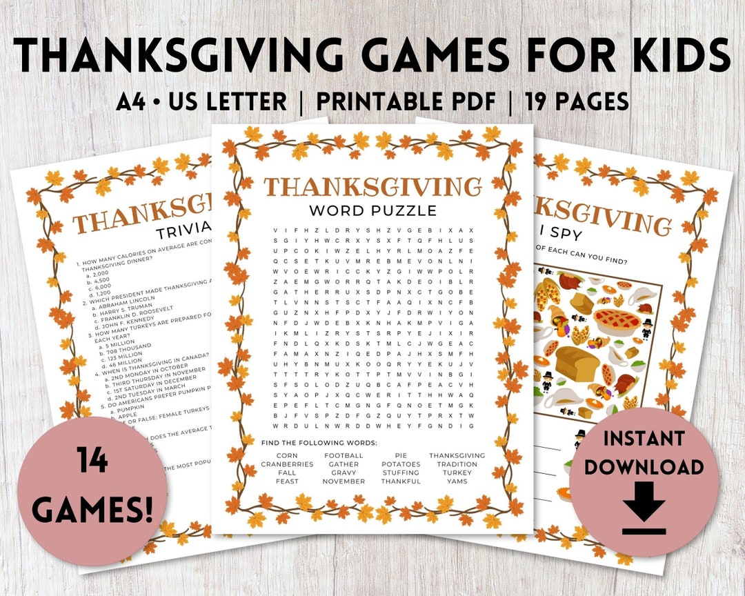 14 Thanksgiving Games for Kids Printable | Fall Party Games | Classroom ...