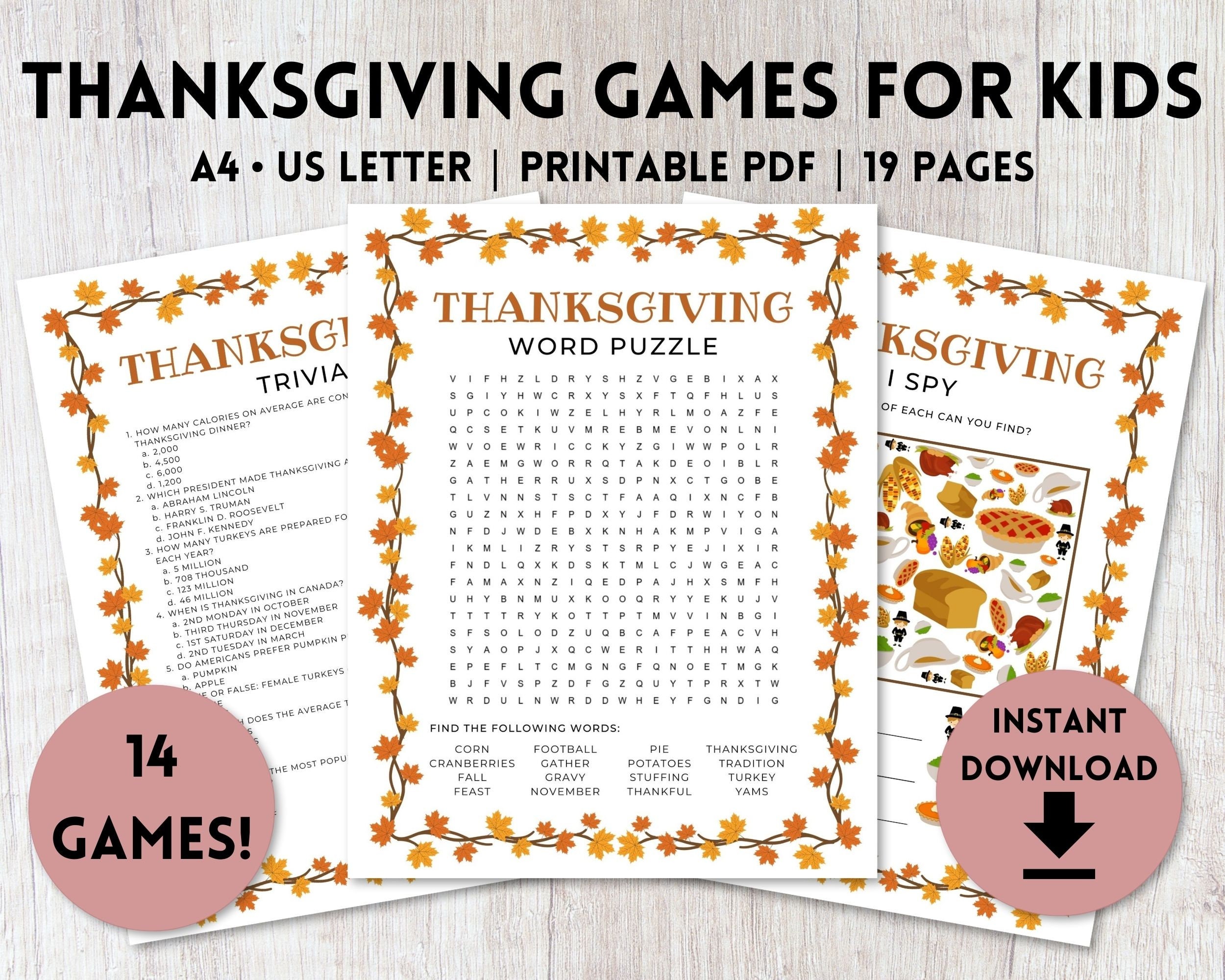 14 Thanksgiving Games for Kids Printable Fall Party Games Classroom ...