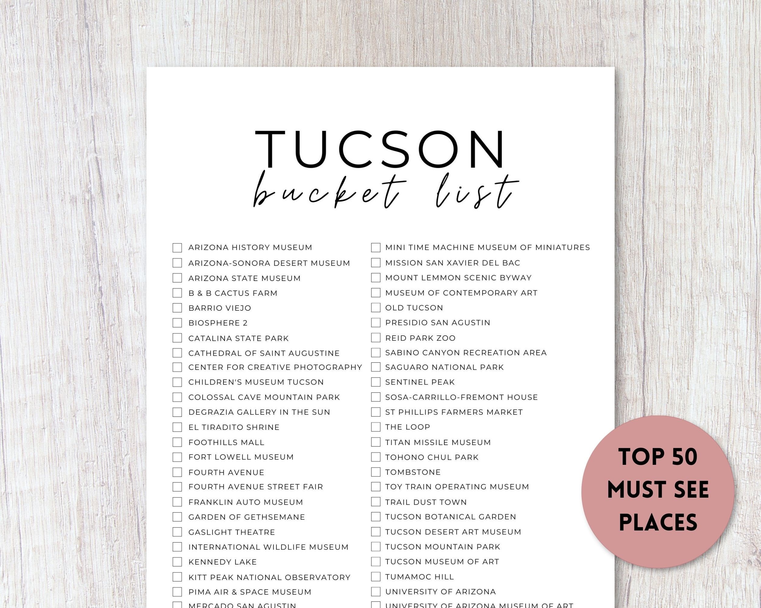 Tucson Arizona Bucket List Printable Travel Bucket List - Etsy