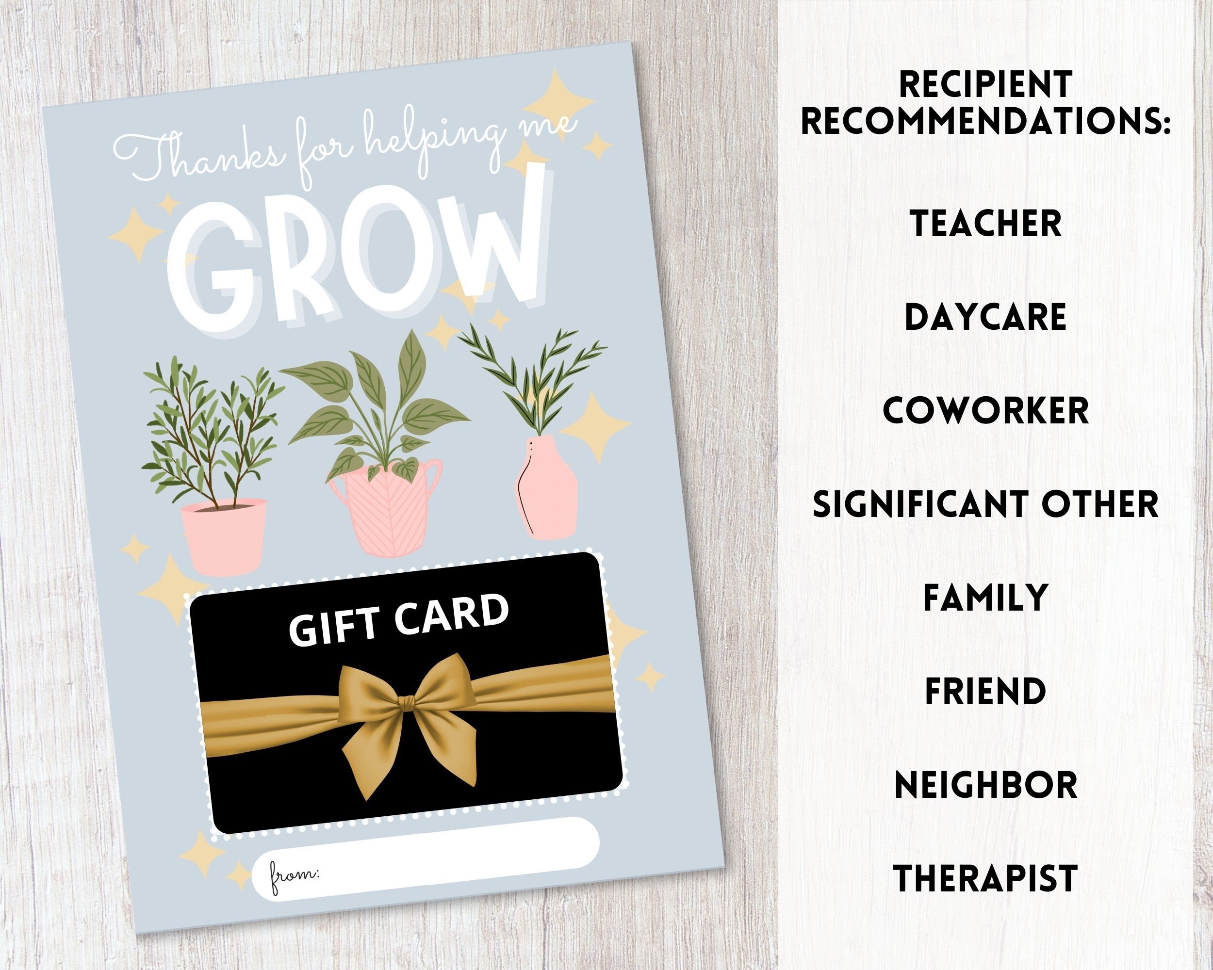 Gift Card Holder Printable Plant Gift Tags Grow Gift Daycare Teacher ...