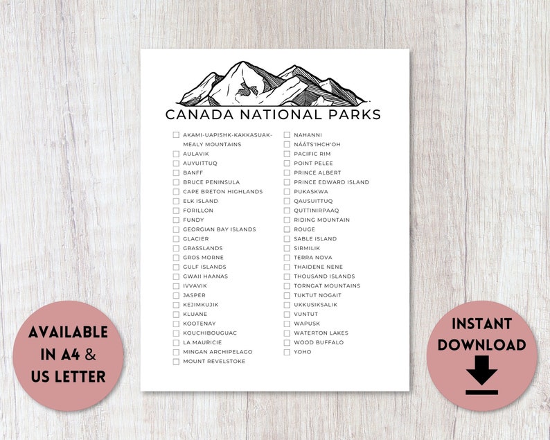 Canada National Park Checklist Printable Canada National | Etsy