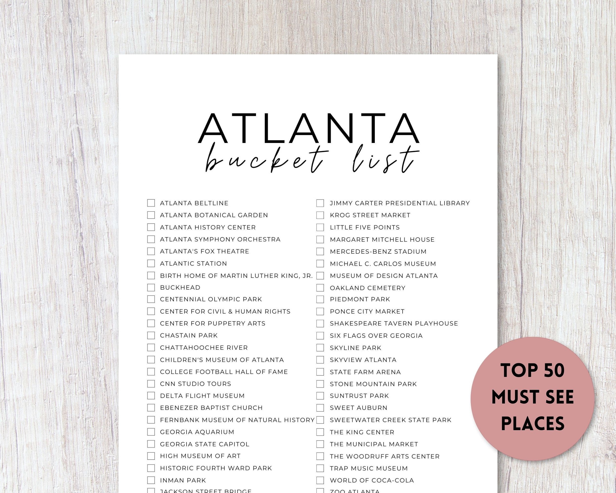 Atlanta, Georgia Bucket List Printable | Travel Bucket List | Travel ...