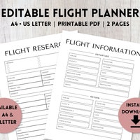 Editable Flight Planner Printable | Flight Information Sheet | Travel ...