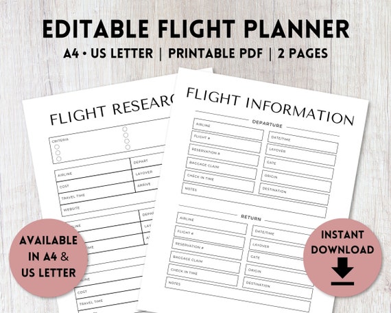 Editable Flight Planner Printable Flight Information Sheet - Etsy