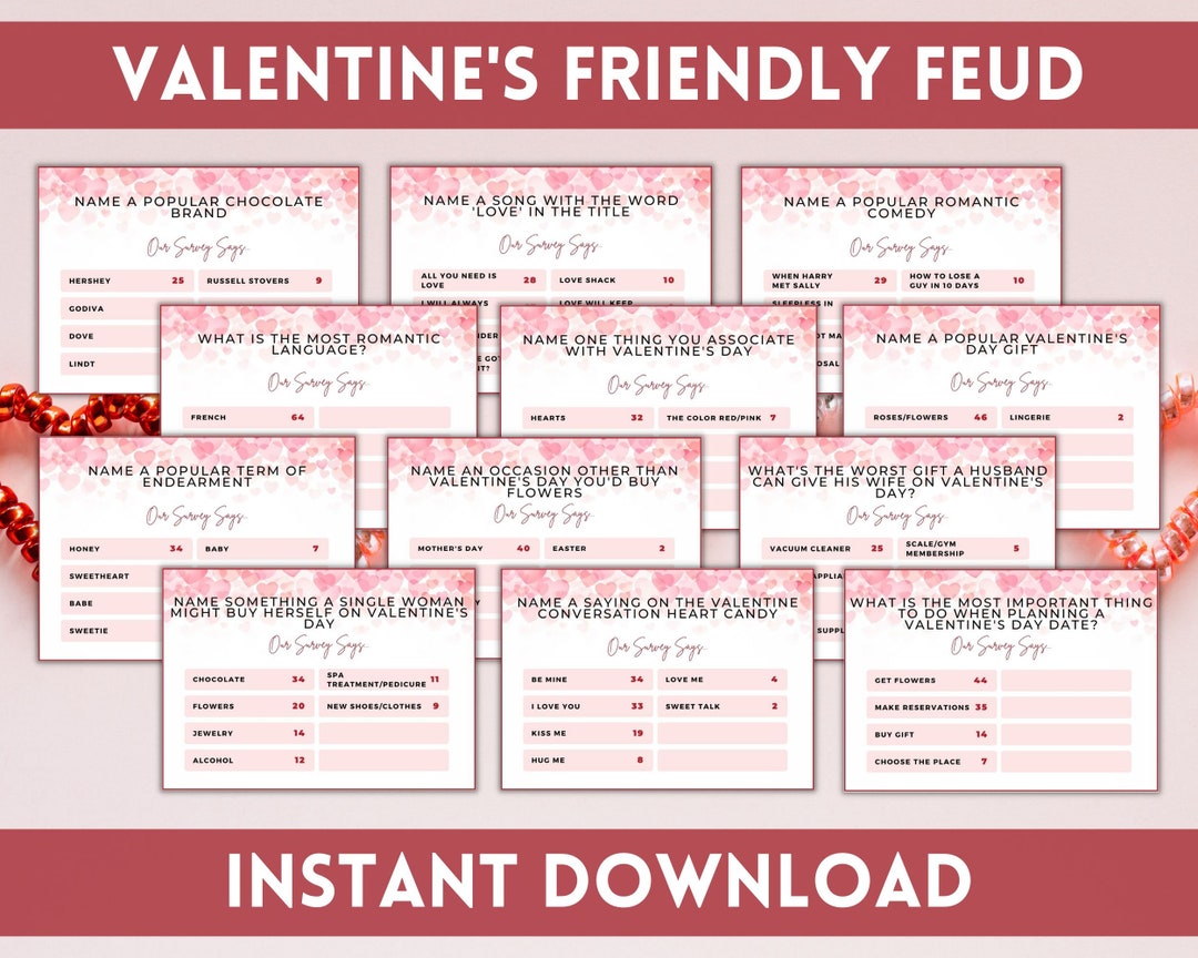 Valentines Friendly Feud Game Printable | Trivia Games for Group ...