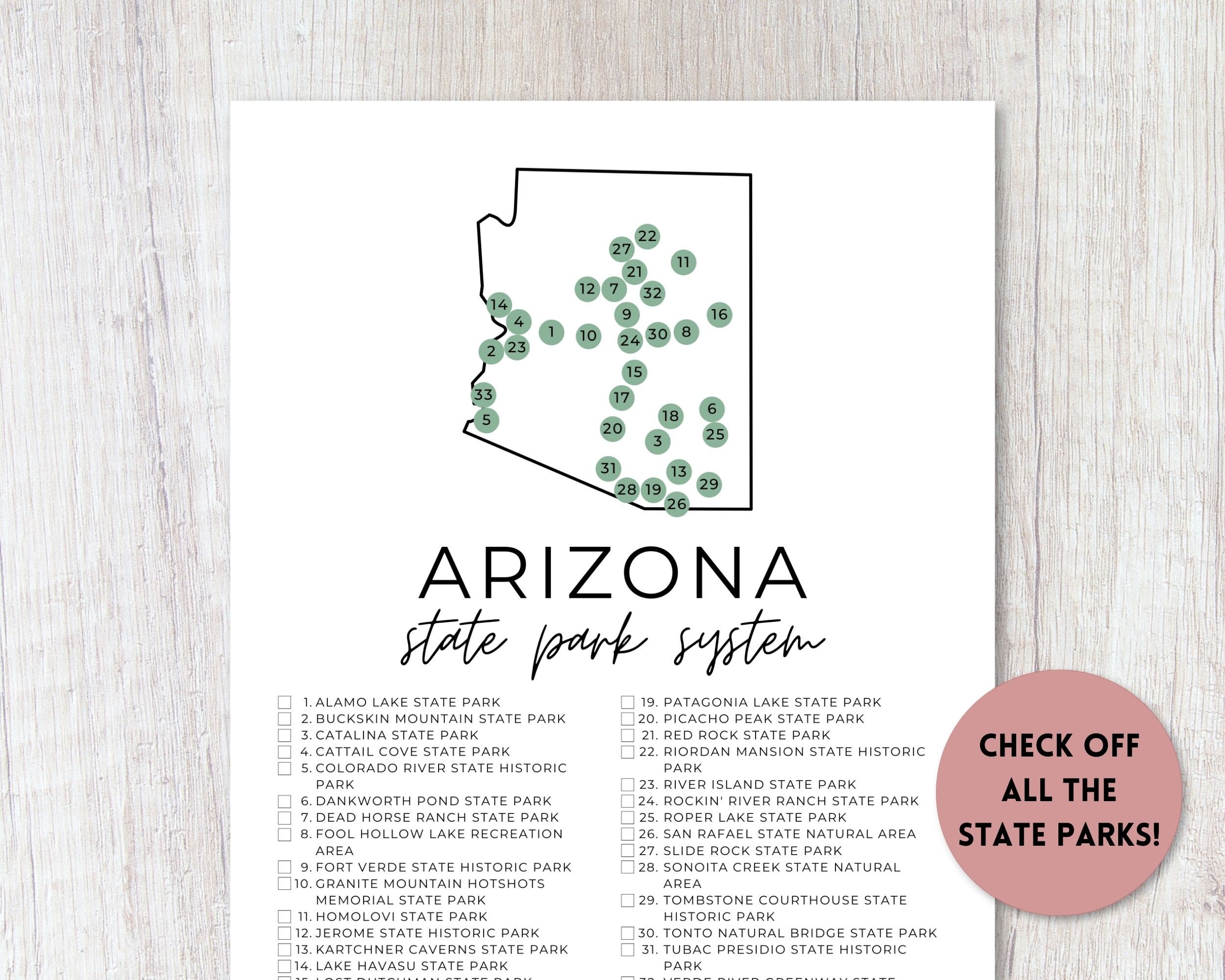 Arizona State Park Map Printable | State Park Checklist | State Parks ...
