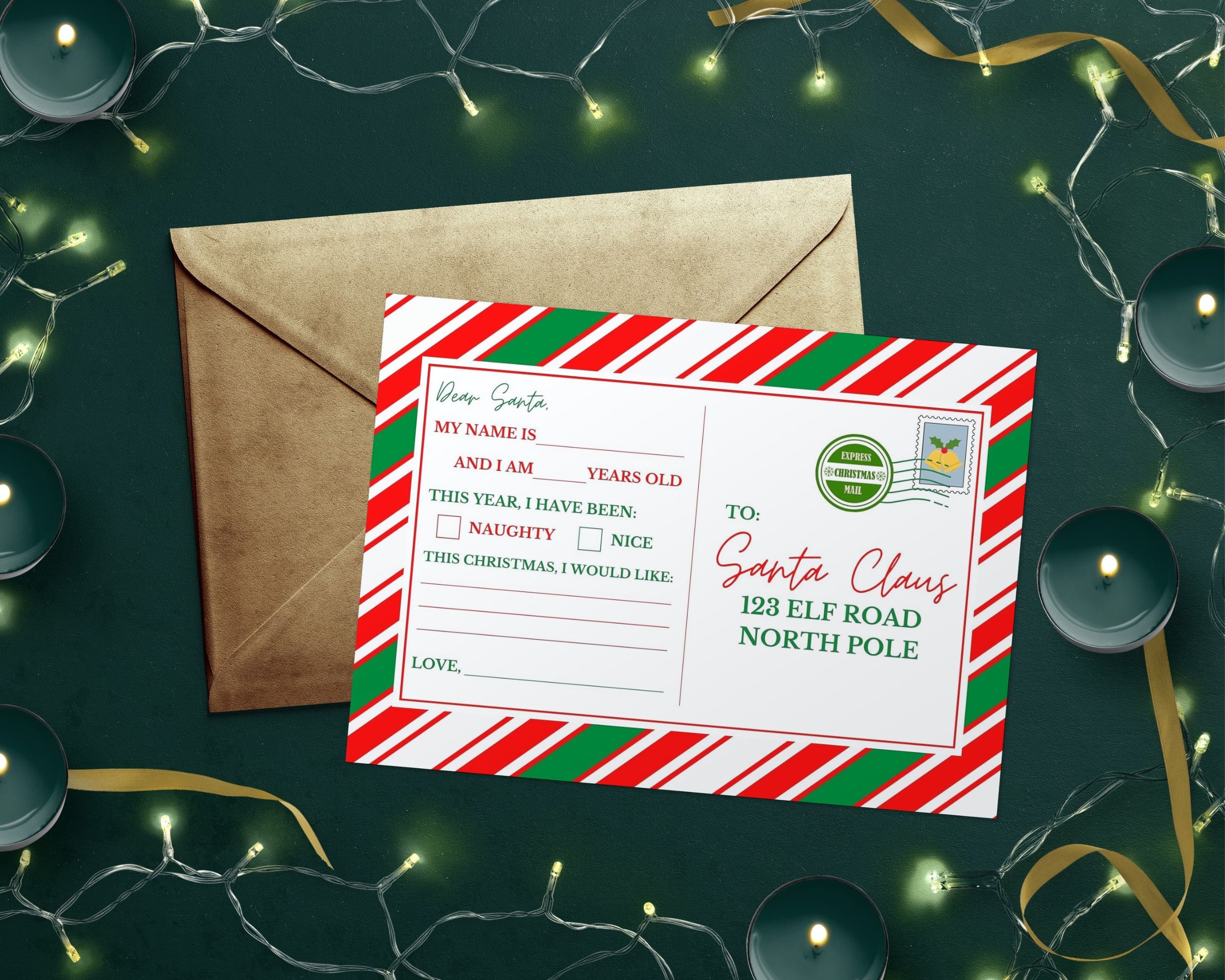 Santa Postcard Printable Letter to Santa Claus Dear Santa Letter Sleigh ...