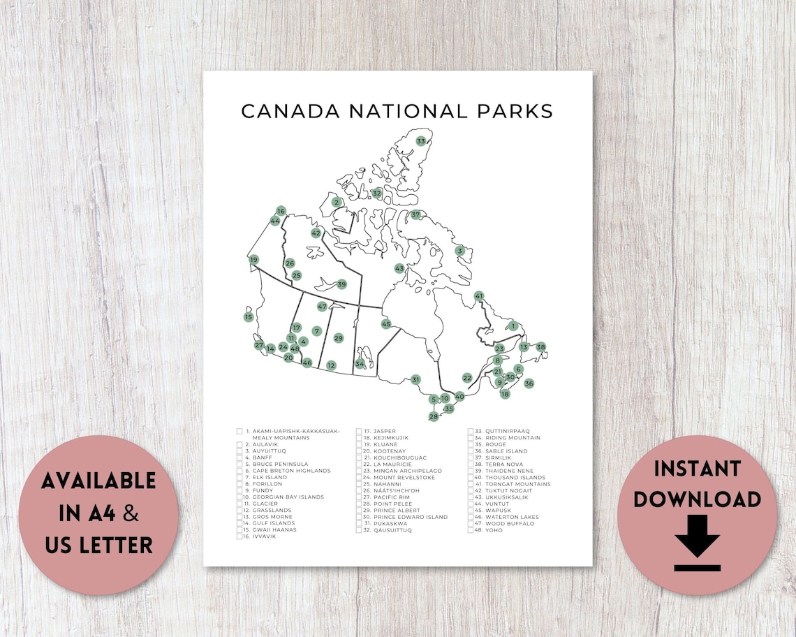 Canada National Park Checklist Printable Canada National - Etsy