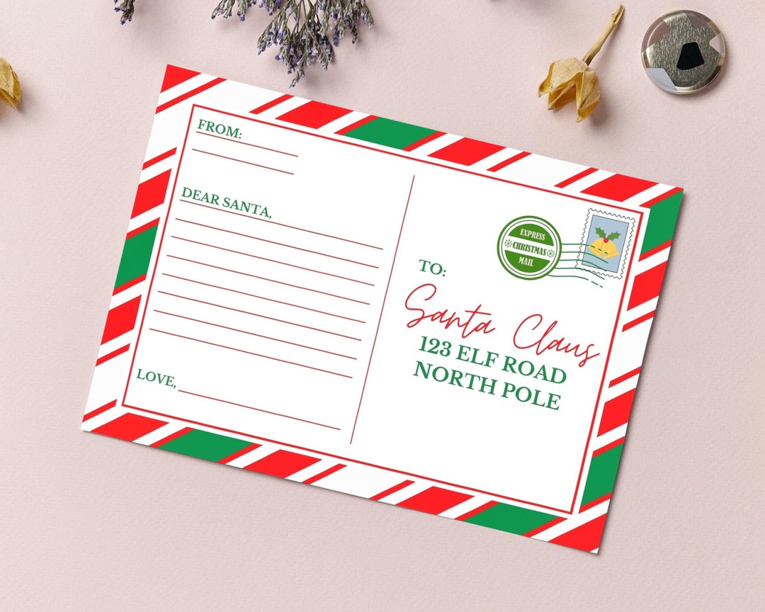 Santa Postcard Printable | Letter to Santa Claus | Dear Santa Letter ...