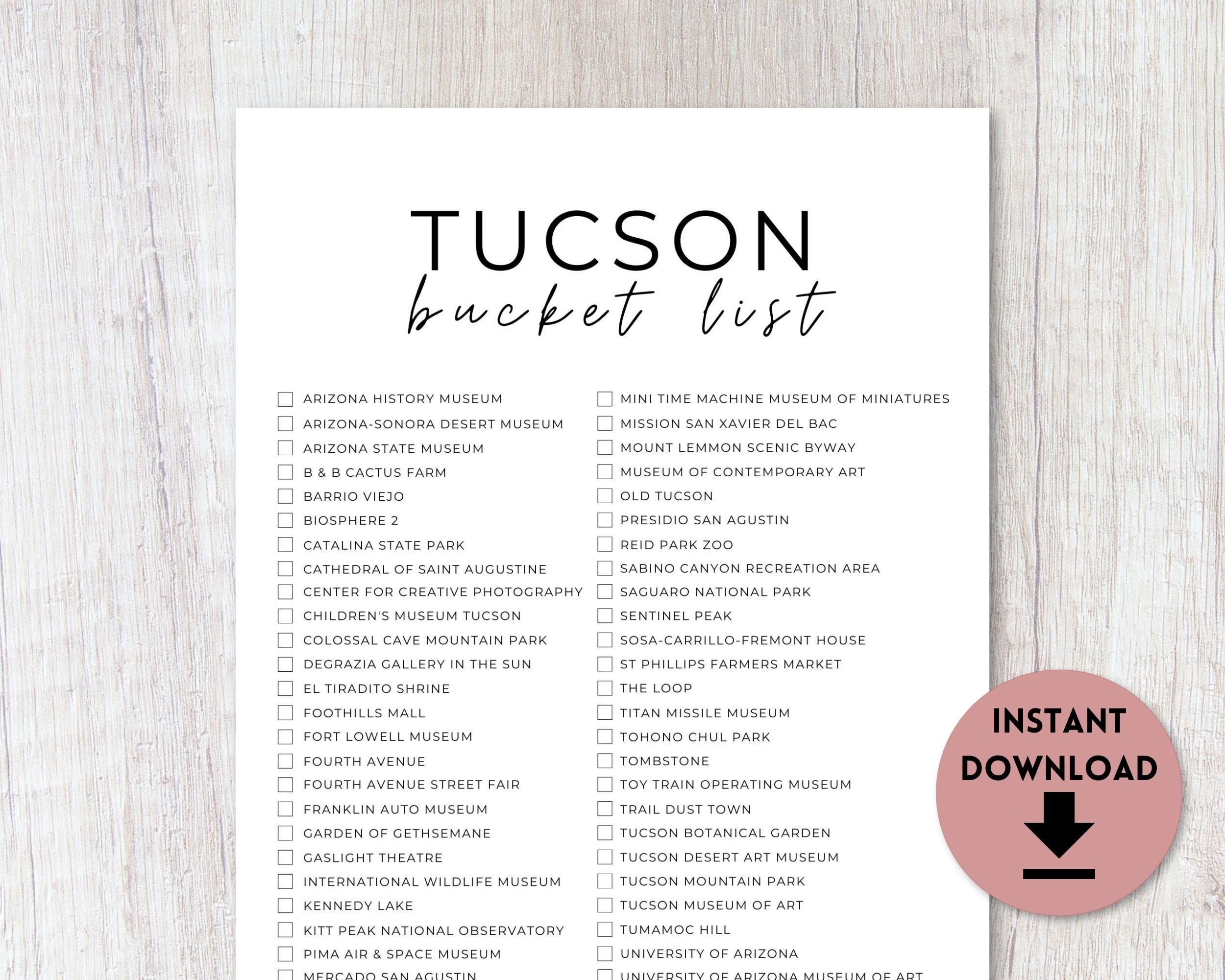 Tucson Arizona Bucket List Printable Travel Bucket List - Etsy