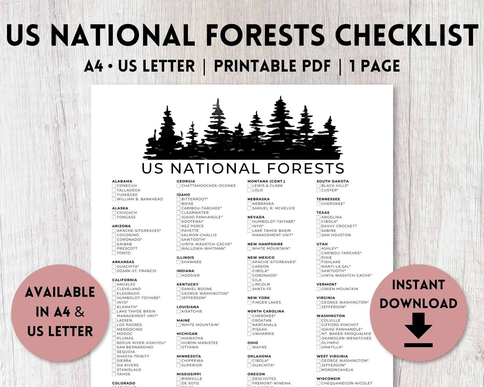 US National Forests Checklist Printable National Forest Sign | Etsy