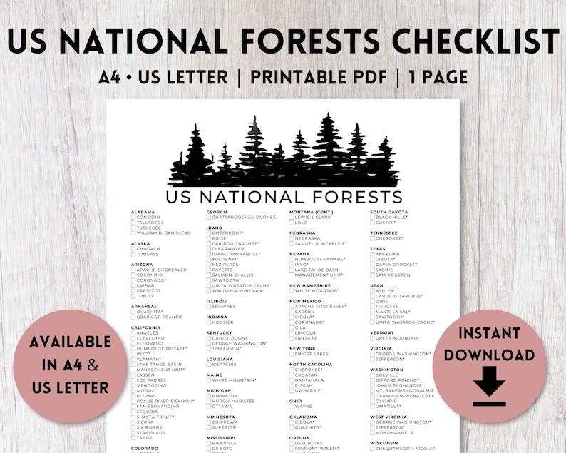 US National Forests Checklist Printable National Forest Sign - Etsy ...