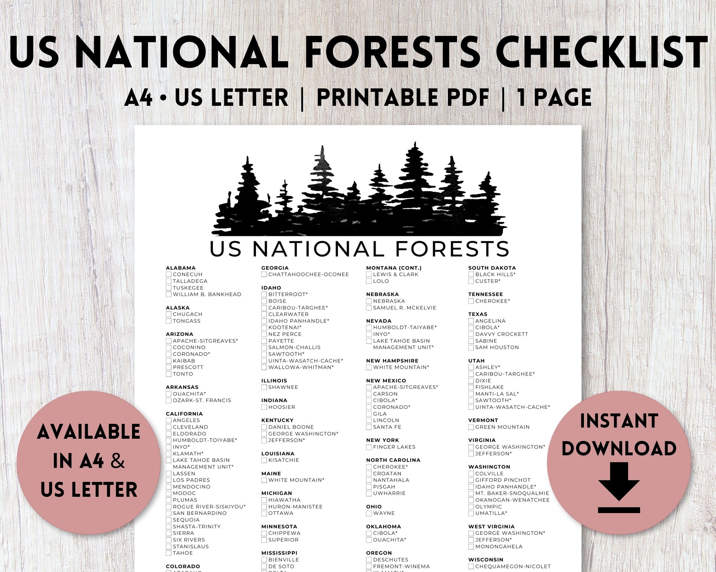 US National Forests Checklist Printable National Forest Sign - Etsy