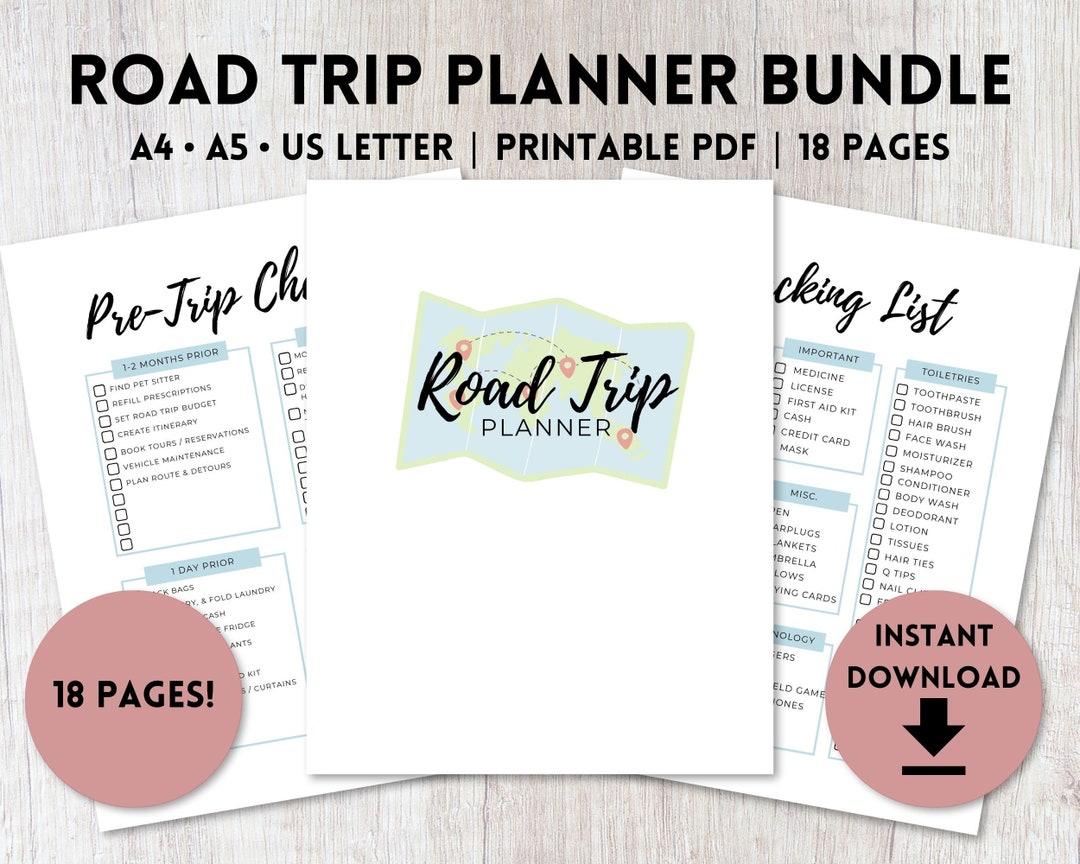 Road Trip Planner Bundle Printable PDF | Road Trip Template | A4, A5 ...