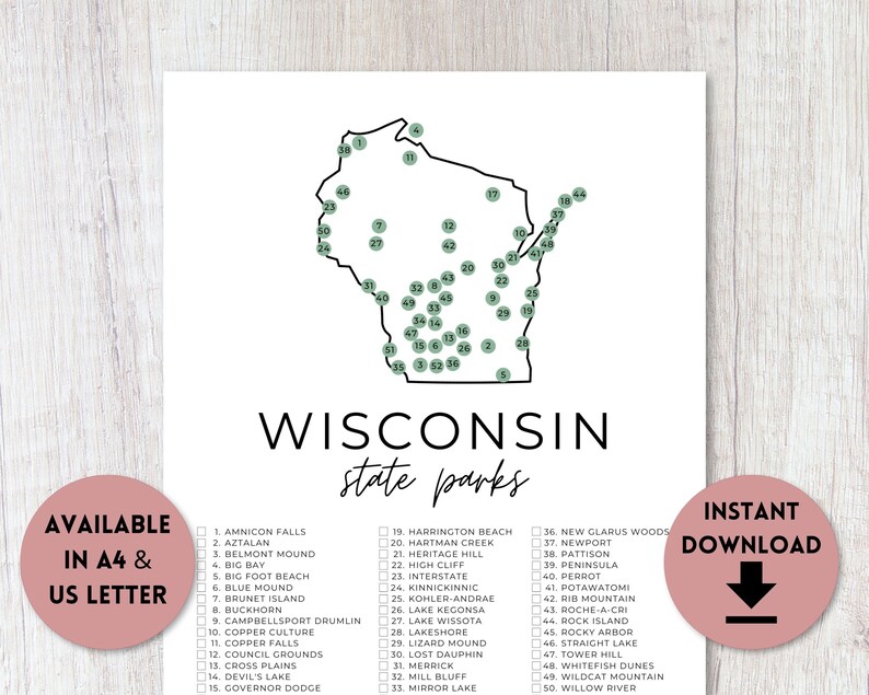 Wisconsin State Park Map Printable | State Park Checklist | State Parks ...