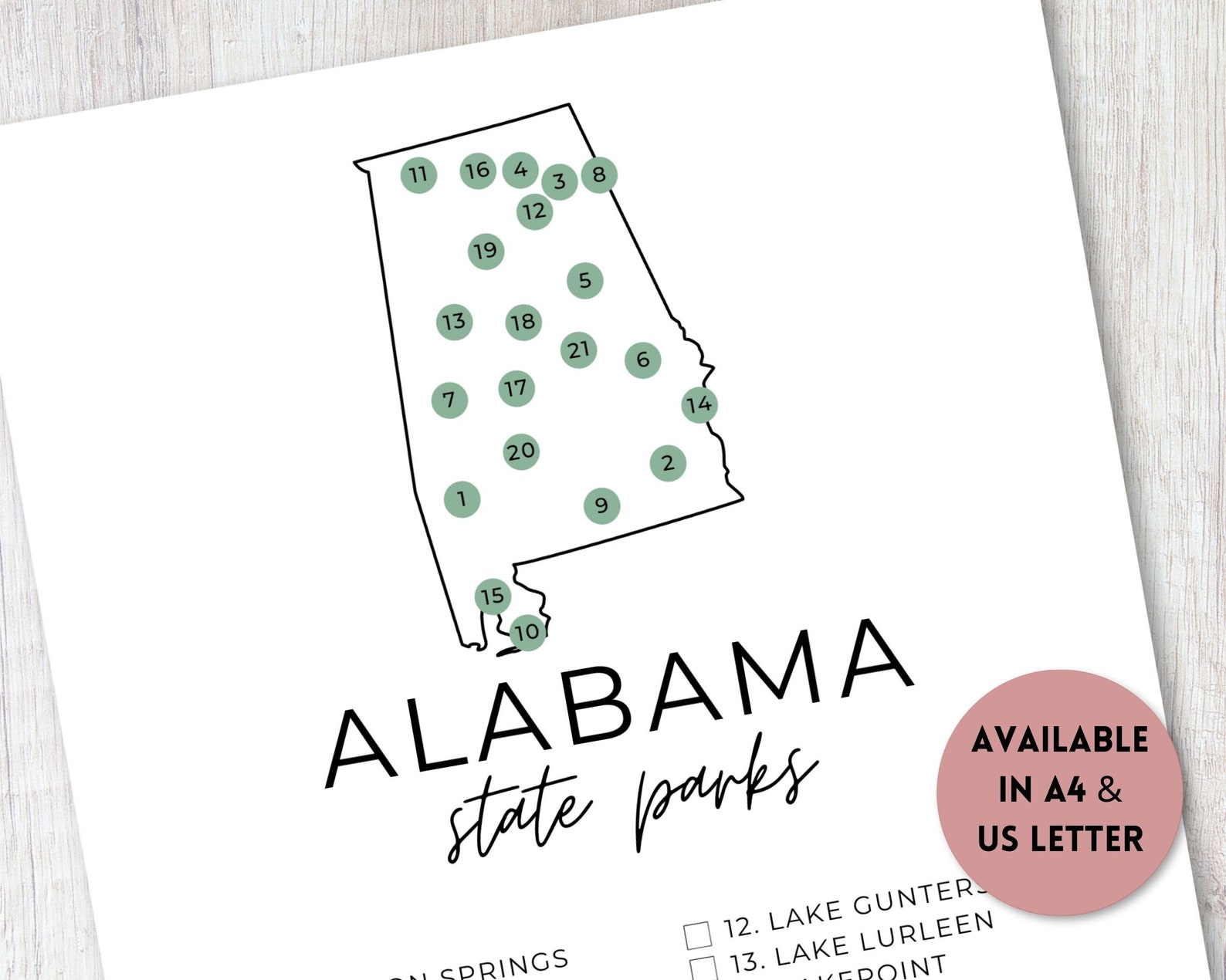 Alabama State Park Map Printable State Park Checklist State Parks Check ...