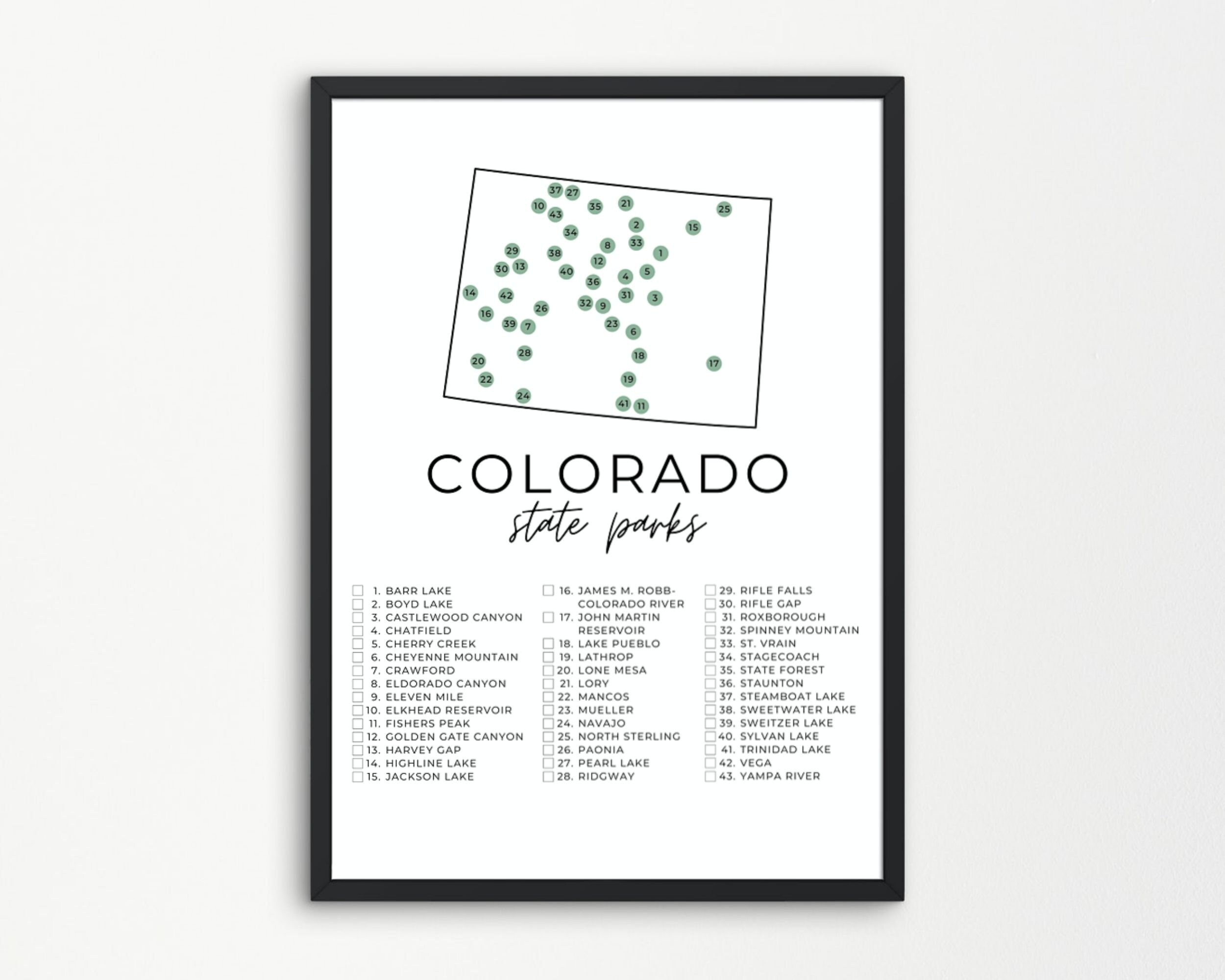 Colorado State Park Map Printable State Park Checklist - Etsy