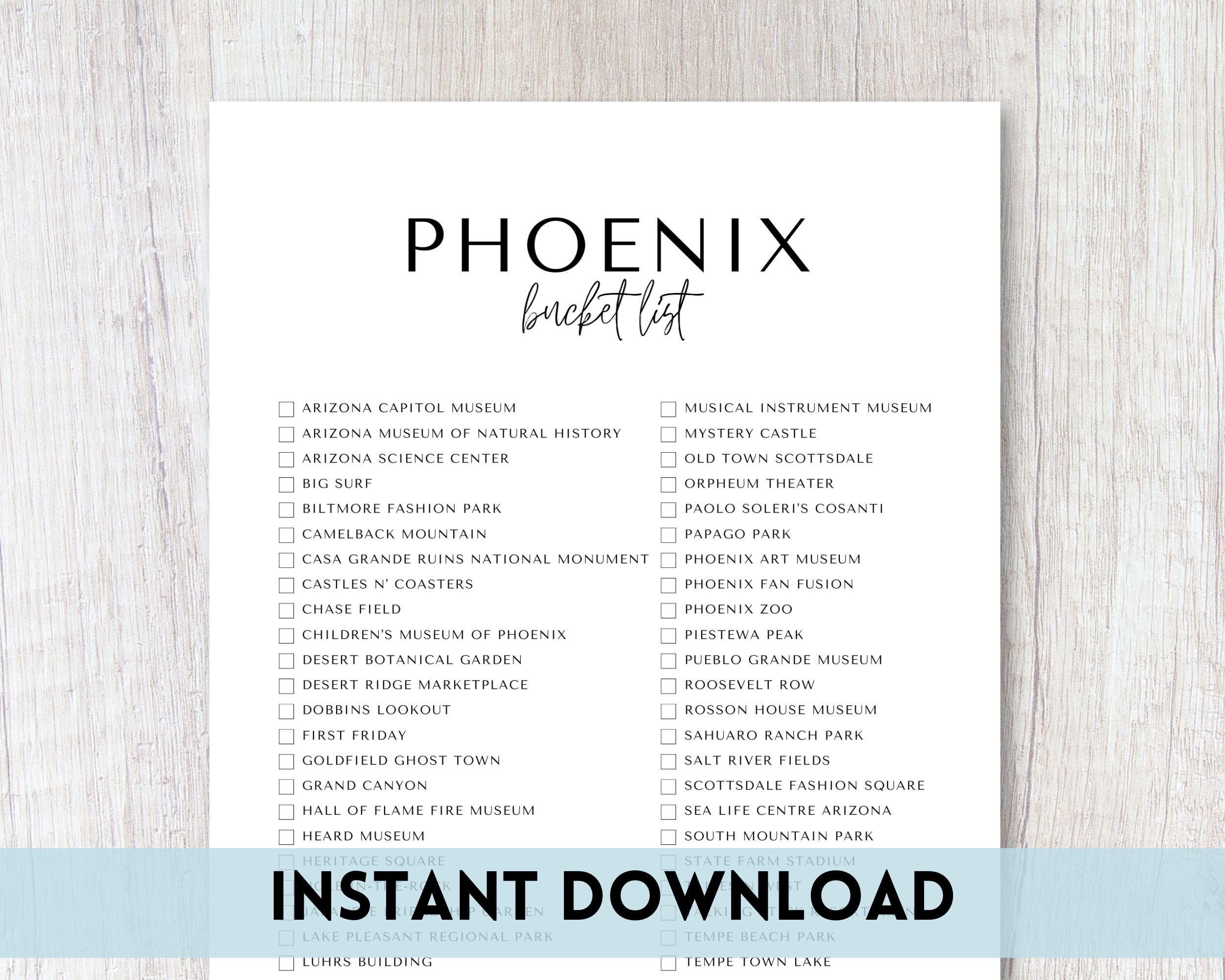 Phoenix, Arizona Bucket List Printable Travel Bucket List Travel ...