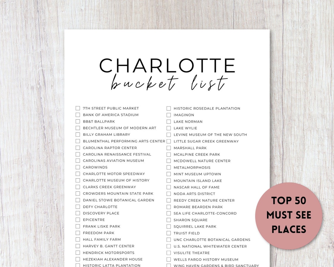 Charlotte North Carolina Bucket List Printable Travel - Etsy