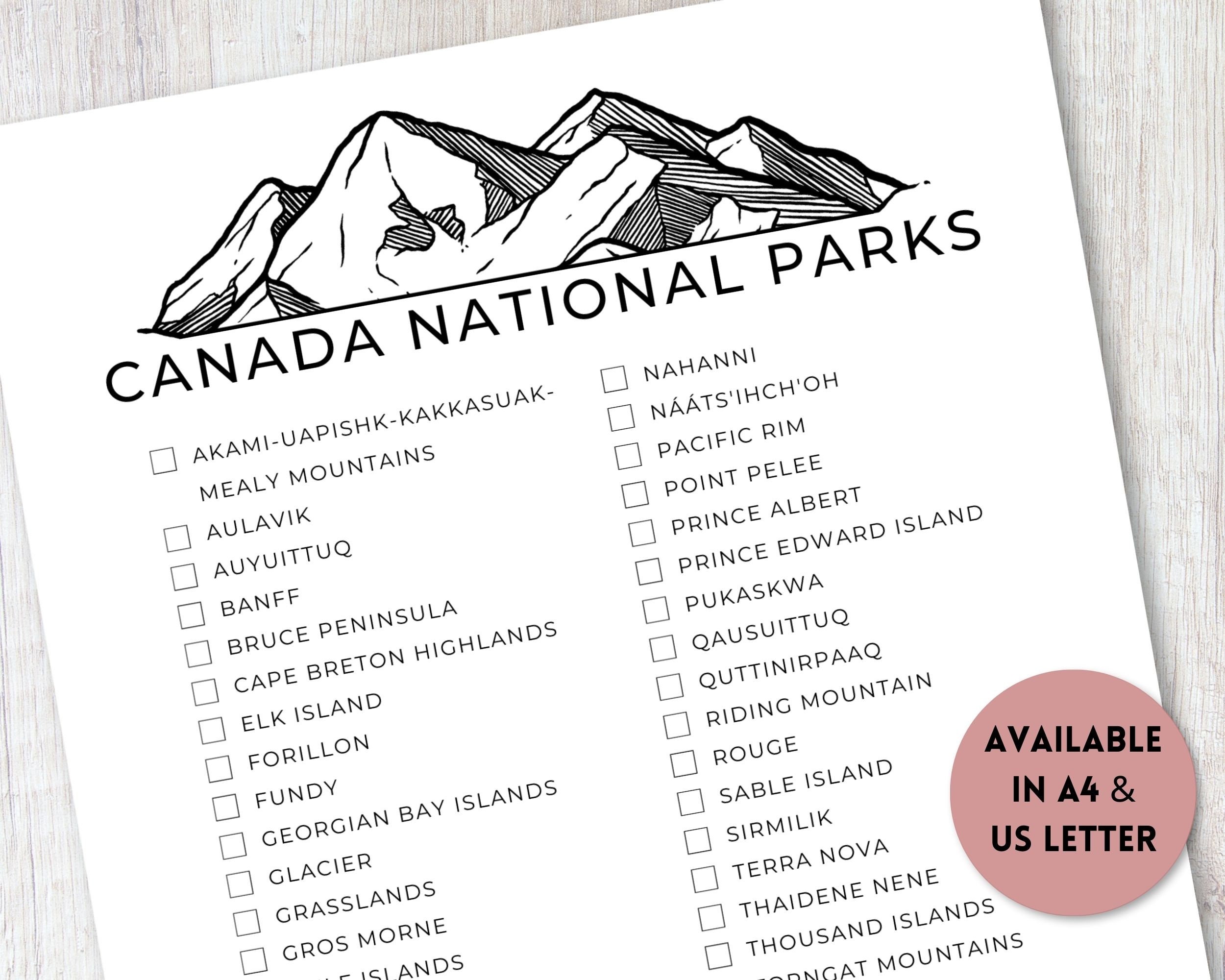 Canada National Park Checklist Printable Canada National - Etsy