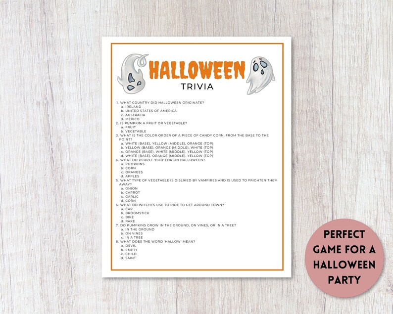 Halloween Trivia Printable Halloween Game for Kids | Etsy