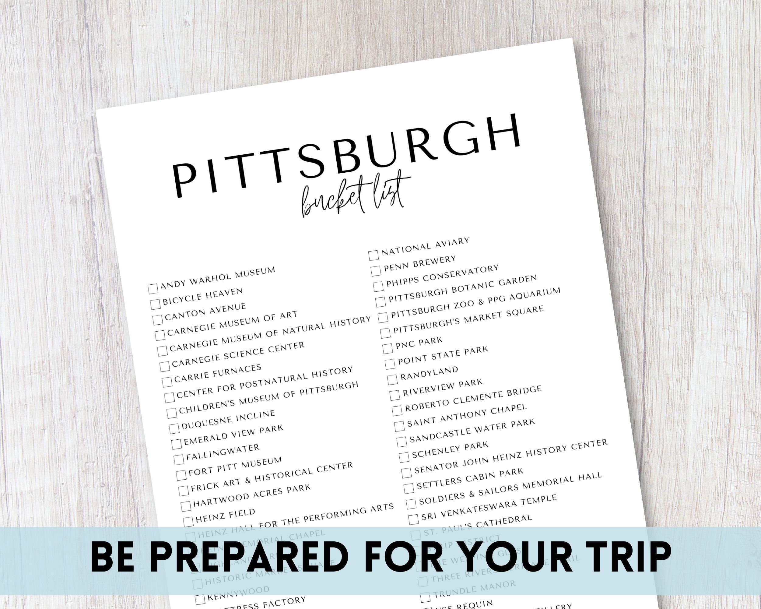 Pittsburgh, Pennsylvania Bucket List Printable Travel Bucket List ...