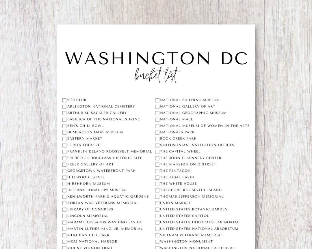 Washington DC Bucket List Printable | Travel Bucket List | Travel ...