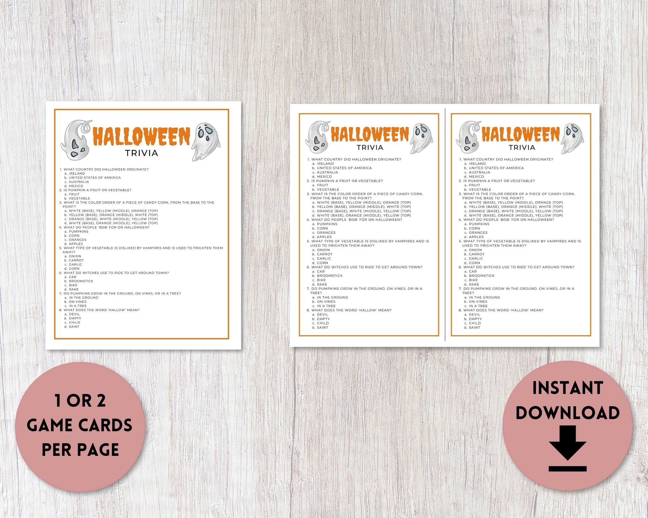 Halloween Trivia Printable Halloween Game for Kids - Etsy