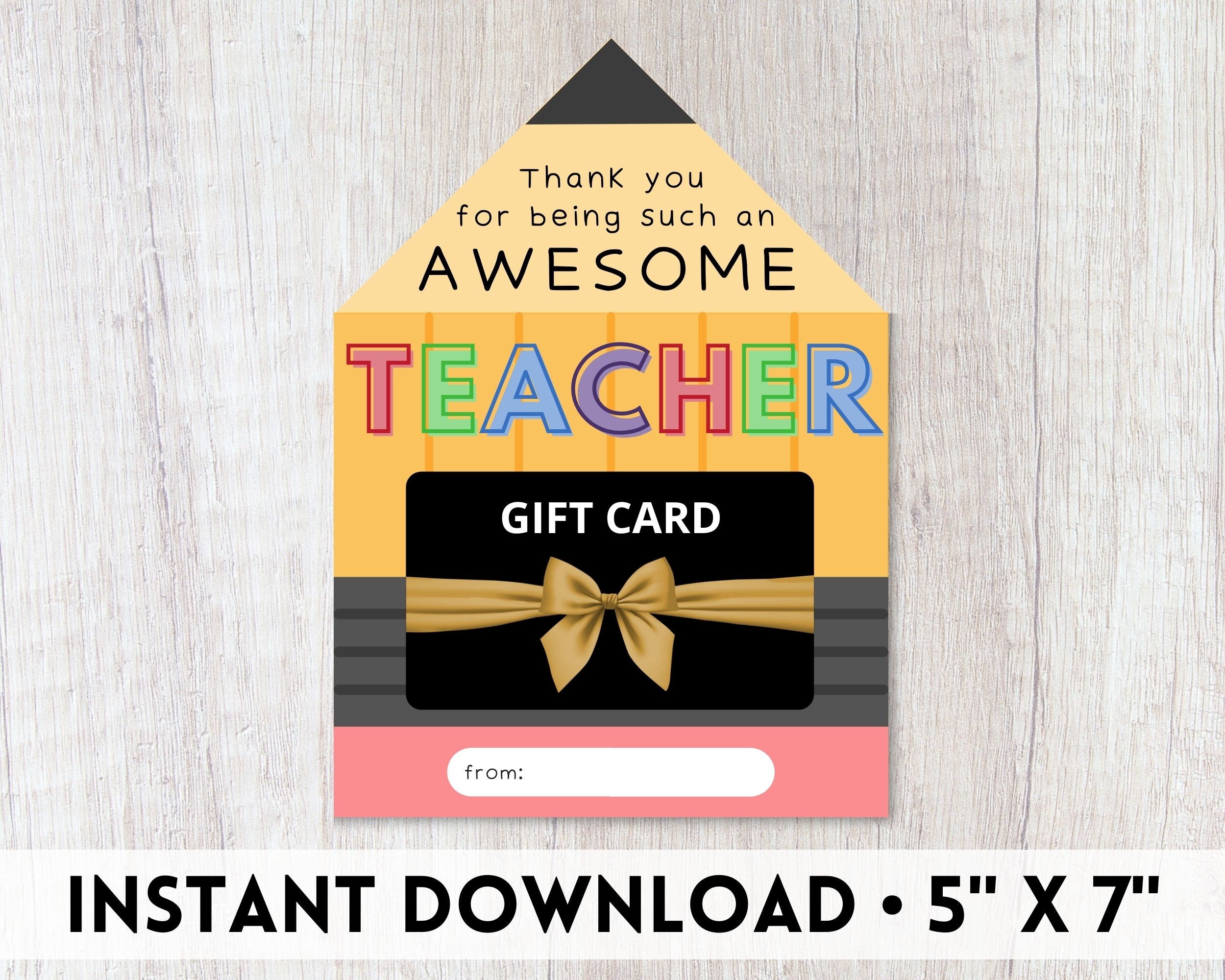 Pencil Gift Card Holder Printable Teacher Appreciation Gift Card Holder ...