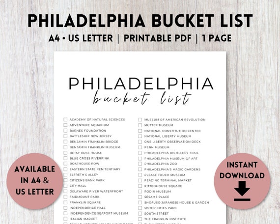 Philadelphia Pennsylvania Bucket List Printable Travel - Etsy