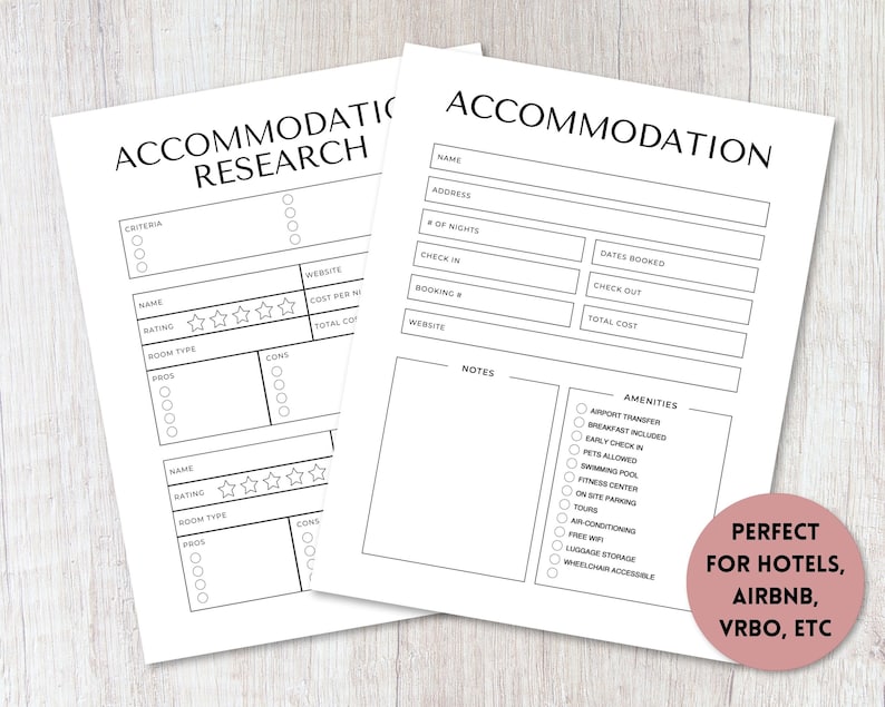 Editable Accommodation Planner Printable | Accommodation Template ...