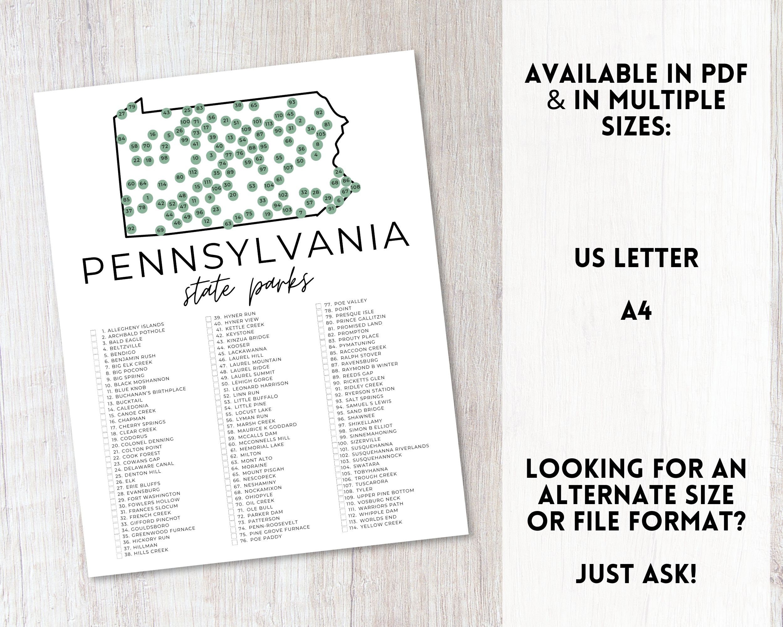 Pennsylvania State Park Map Printable | State Park Checklist | State ...
