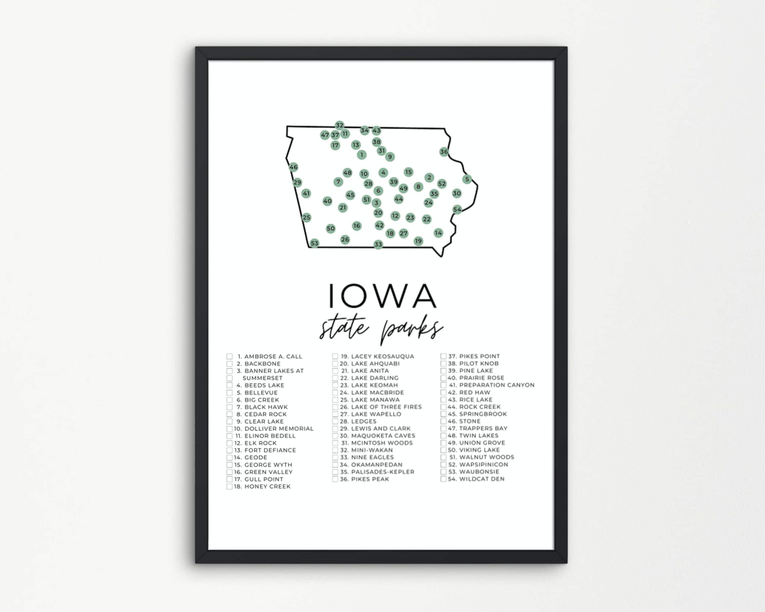 Iowa State Park Map Printable State Park Checklist State Parks Check ...