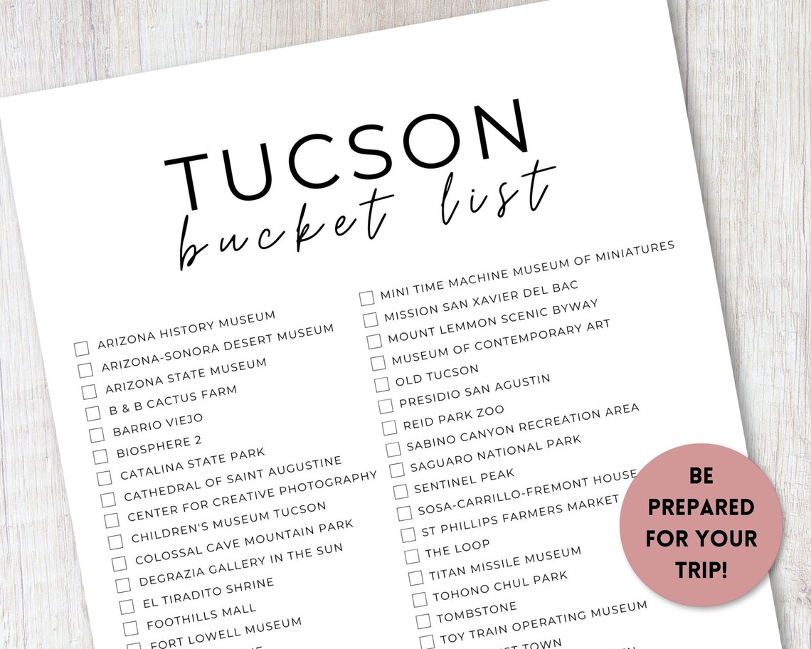 Tucson Arizona Bucket List Printable Travel Bucket List - Etsy