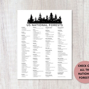 US National Forests Checklist Printable | National Forest Sign | Black ...