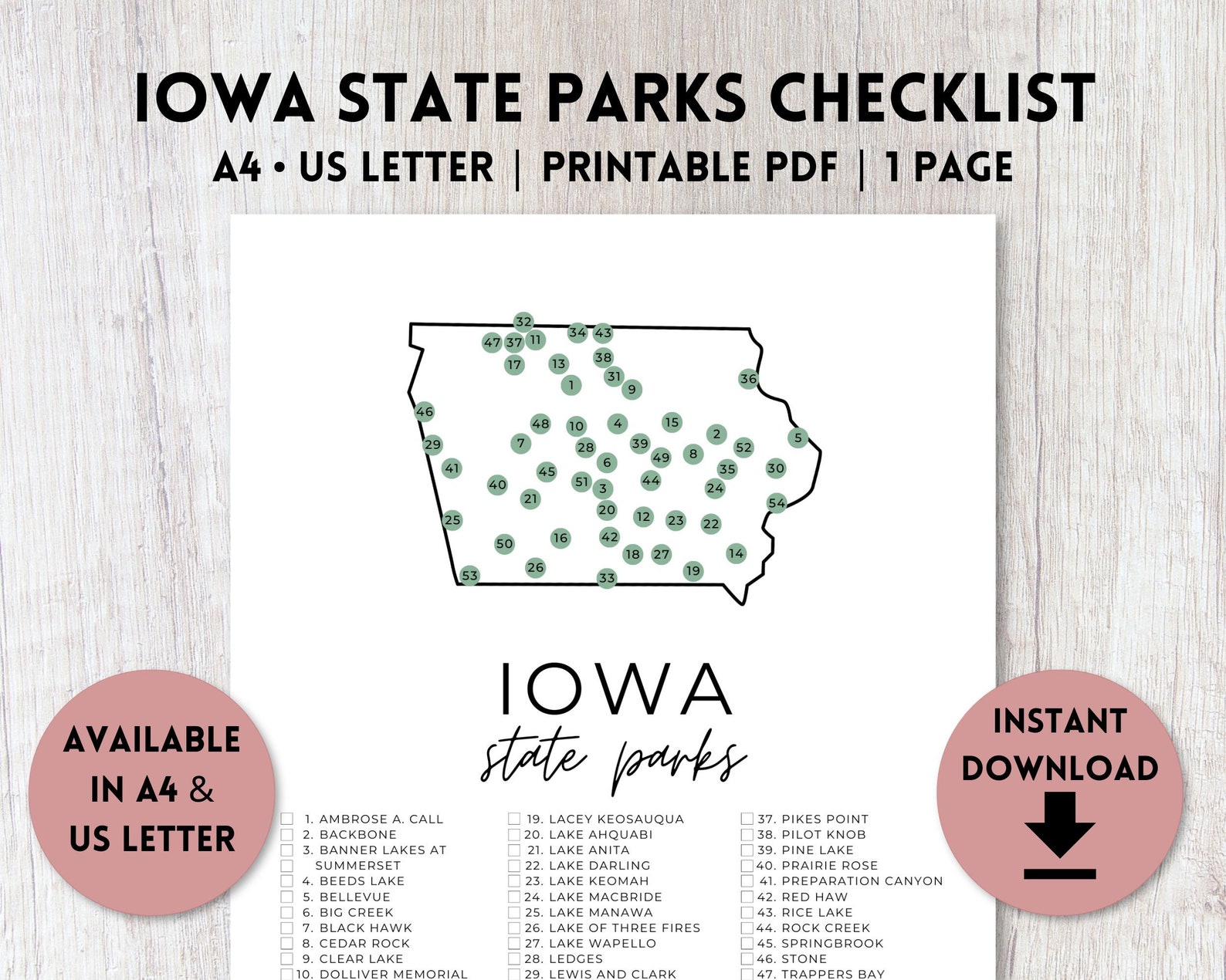 Iowa State Park Map Printable | State Park Checklist | State Parks ...