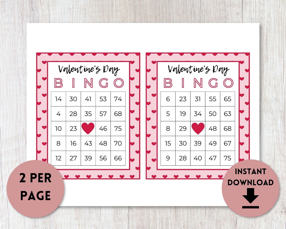 30 Valentines Day Bingo Cards Printable Pink Red Valentines | Etsy