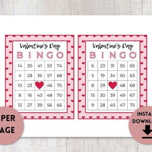 30 Valentines Day Bingo Cards Printable Pink Red Valentines | Etsy