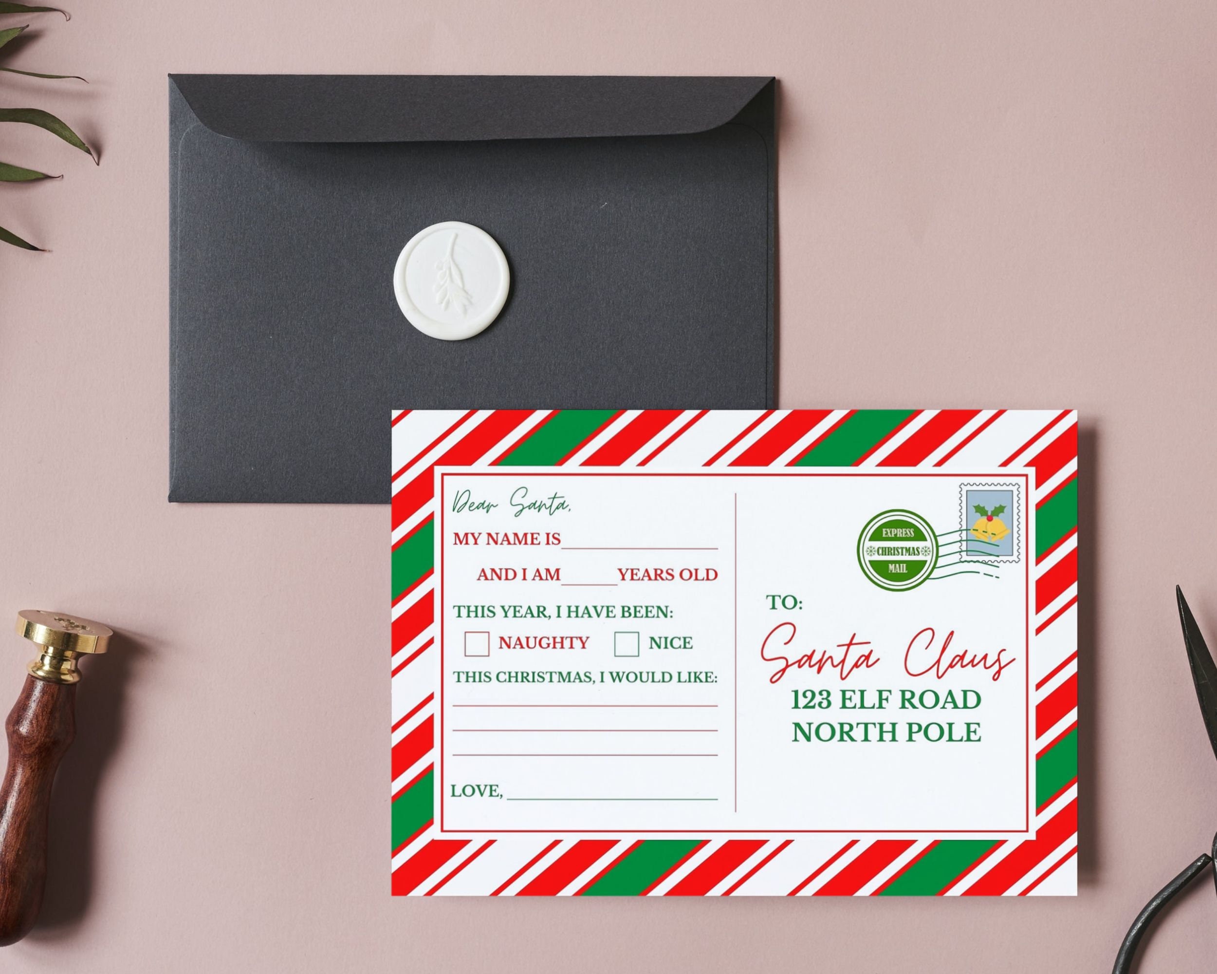 Santa Postcard Printable Letter to Santa Claus Dear Santa Letter Sleigh ...