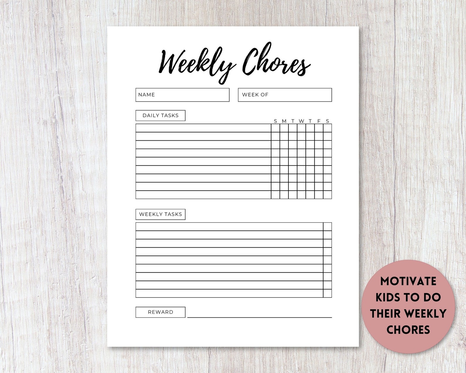 Editable Chore Chart for Kids Printable | Weekly Chore List ...