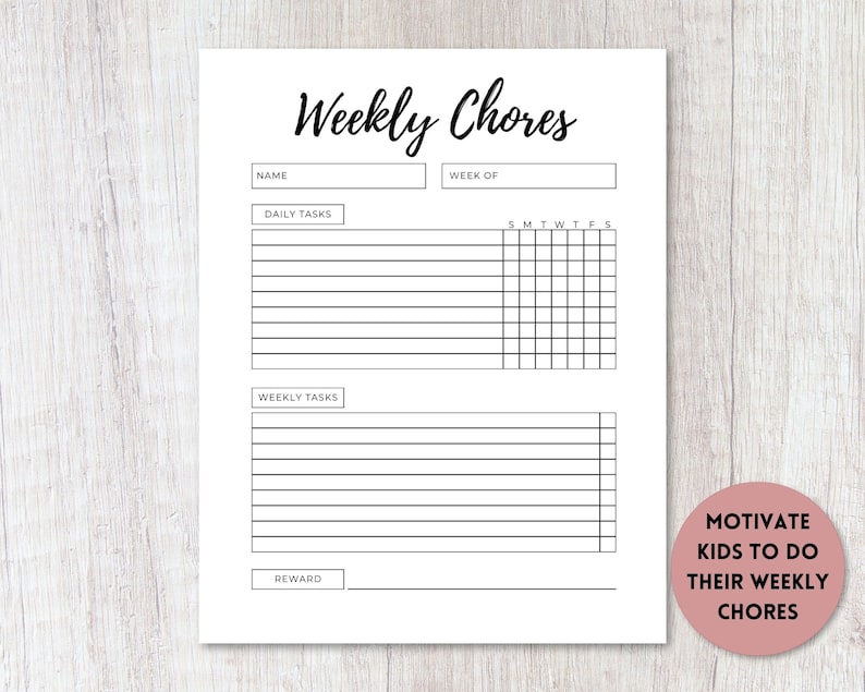 Editable Chore Chart for Kids Printable | Weekly Chore List ...